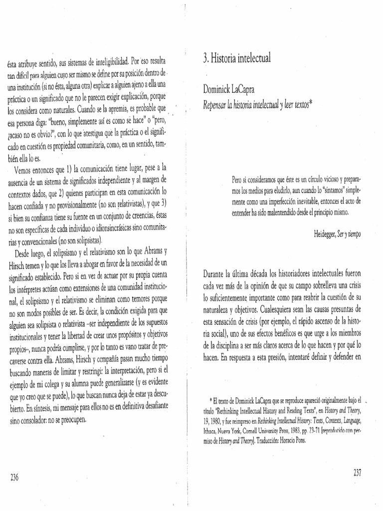 LaCapra - Repensar La Historia-Intelectual-Y-Leer-Textos | PDF