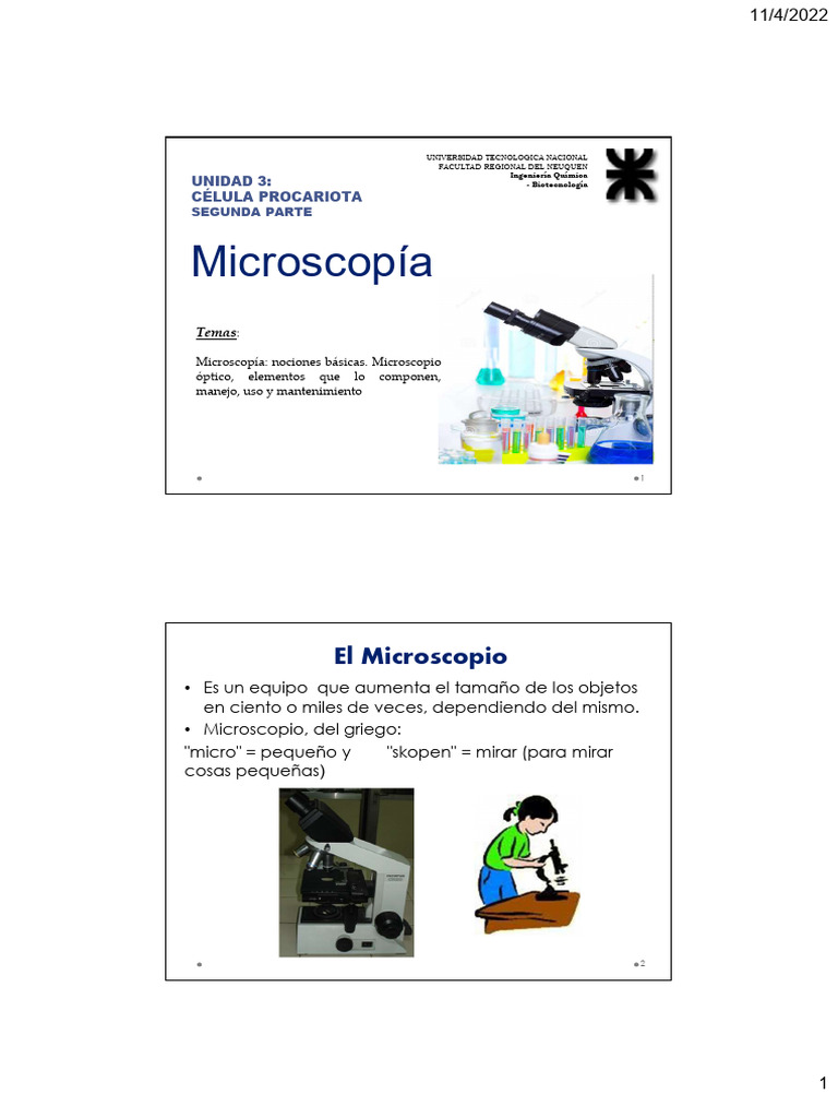 Unidad 3.01 Microscopía | PDF | Resolución angular | Microscopio