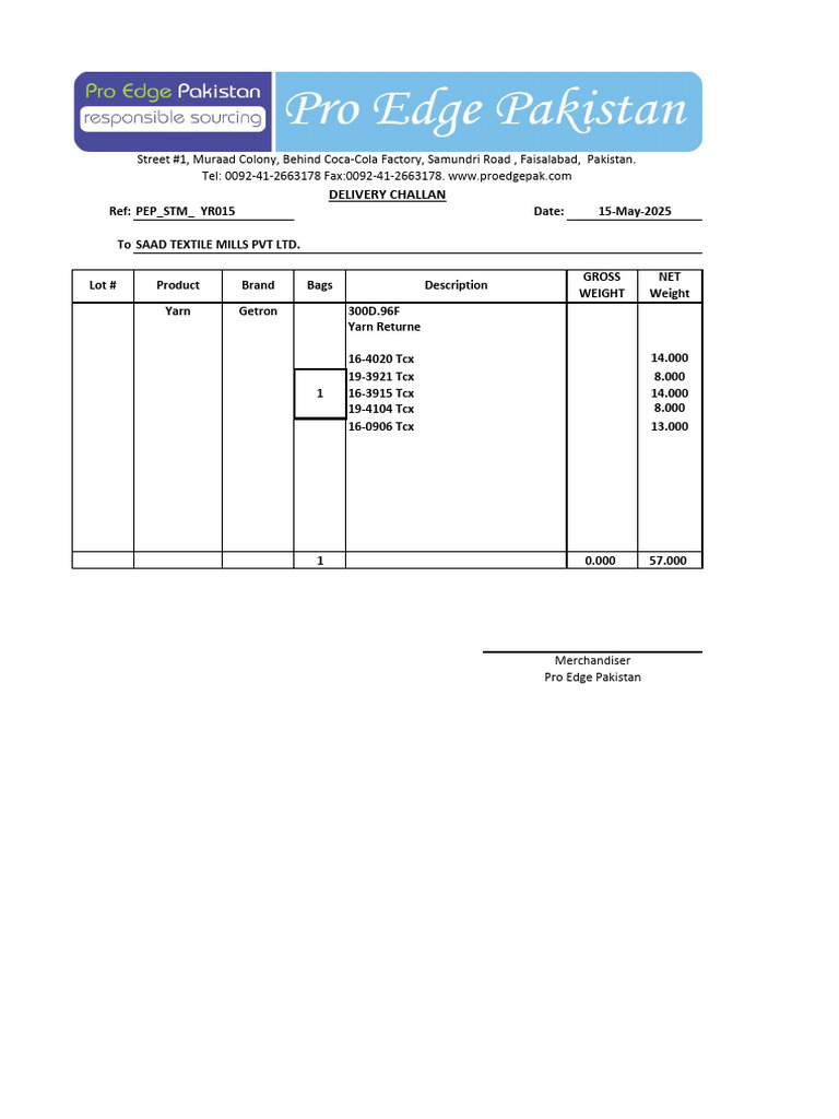 Yarn Returne to Saad Textile | PDF