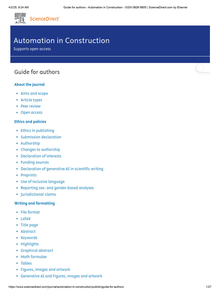 Guide For Authors - Automation in Construction - ISSN 0926-5805 ...