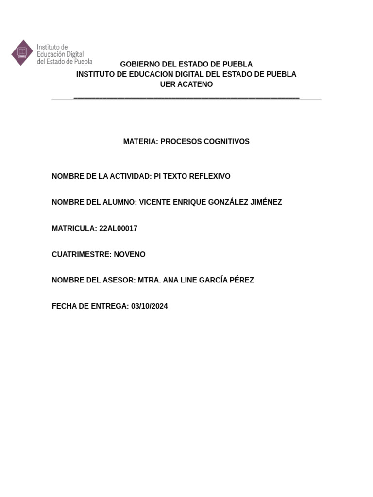 Procesos Cognoscitivos Pi1 | PDF | Mente | Pensamiento