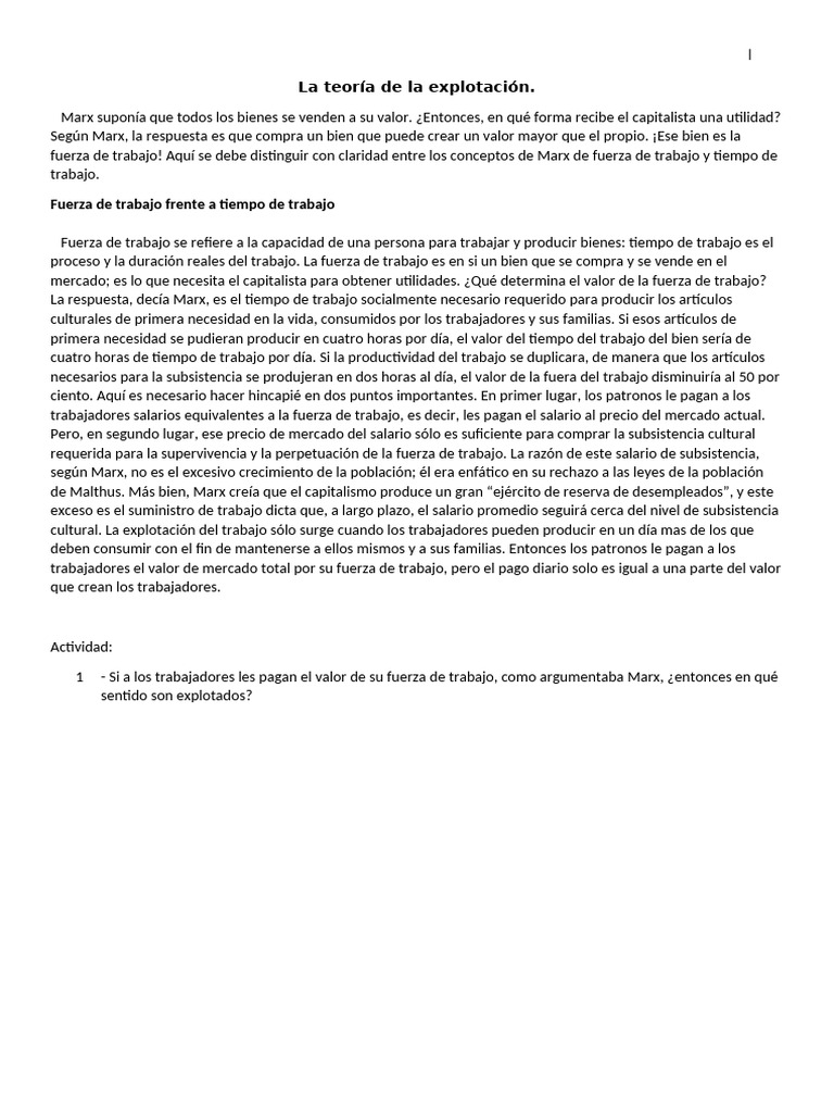 Concepto de Explotación según Marx | PDF | Salario | Explotación del ...