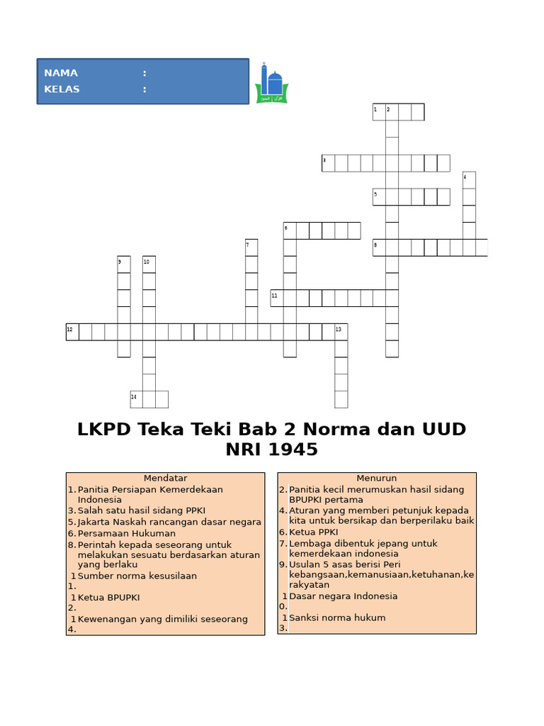 LKPD Teka Teki Bab 2 Norma Dan UUD NRI 1945 | PDF