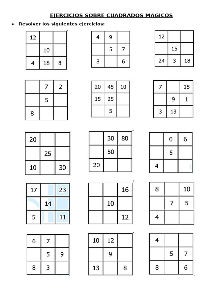 Ejercicios Sobre Cuadrados Mágicos 4 Pdf