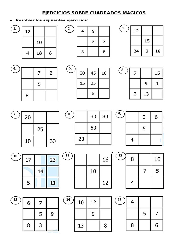Ejercicios Sobre Cuadrados Mágicos - 4° | PDF