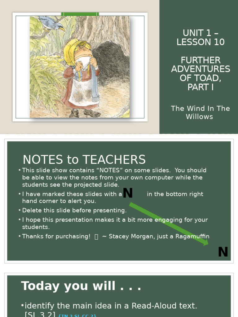 Unit 1 - Lesson 10 Further Adventures of Toad,: The Wind in The Willows ...