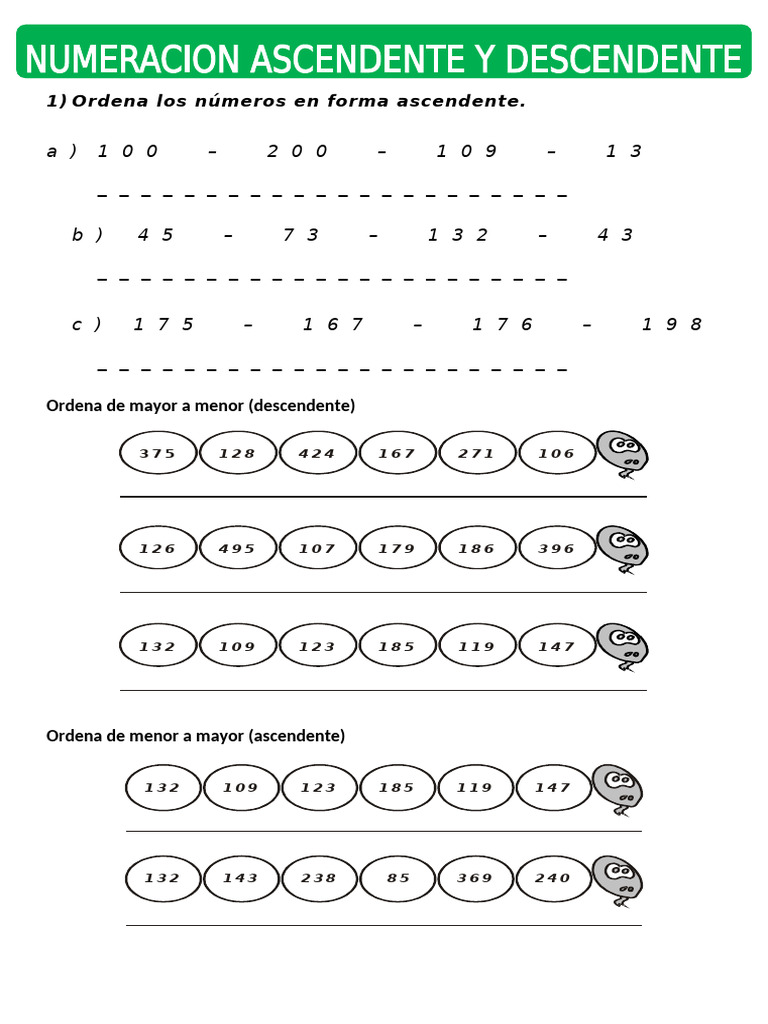Numeracion Ascendente y Descendente para Segundo de Primaria | PDF