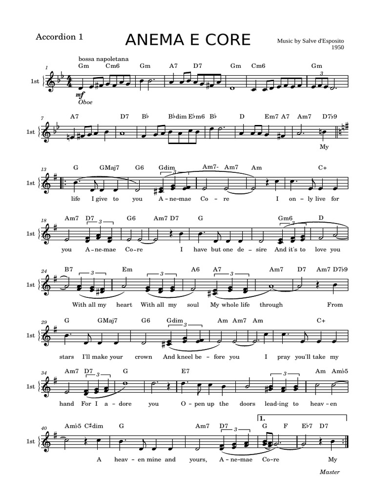 Anema e Core (Lead Sheet) (G Major) | PDF