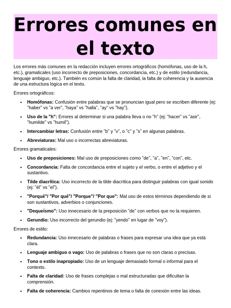 Errores Comunes en El Texto | PDF | Coma | Verbo