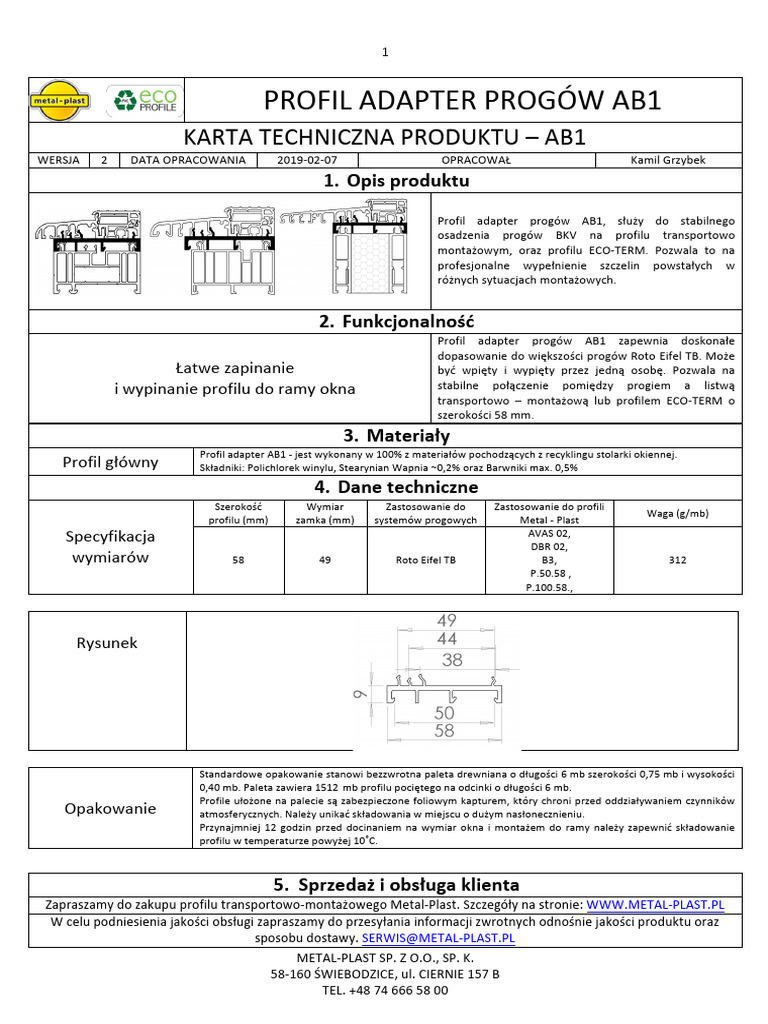 AB1 - Adapter Progu - Karta - Techniczna - Produktu | PDF