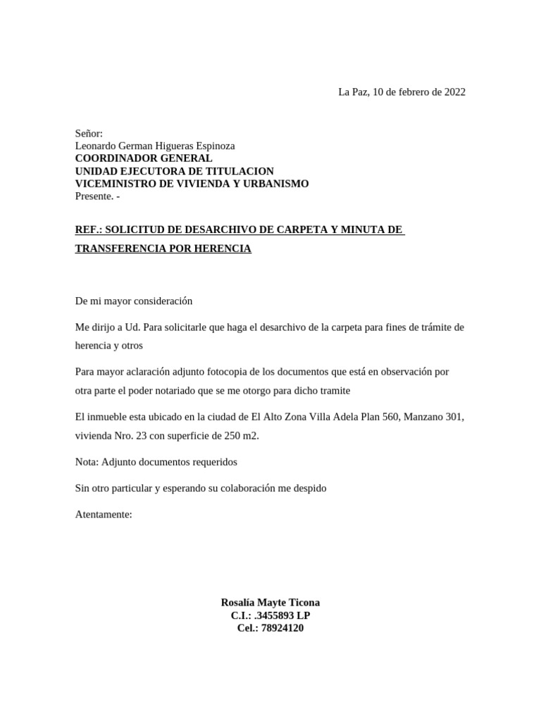 Carta de Minuta de Desarchivo | PDF