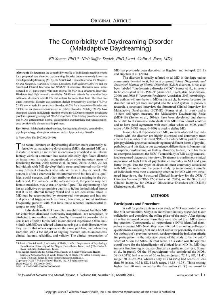 The Comorbidity of Daydreaming Disorder | PDF | Mental Disorder | Attention Deficit ...