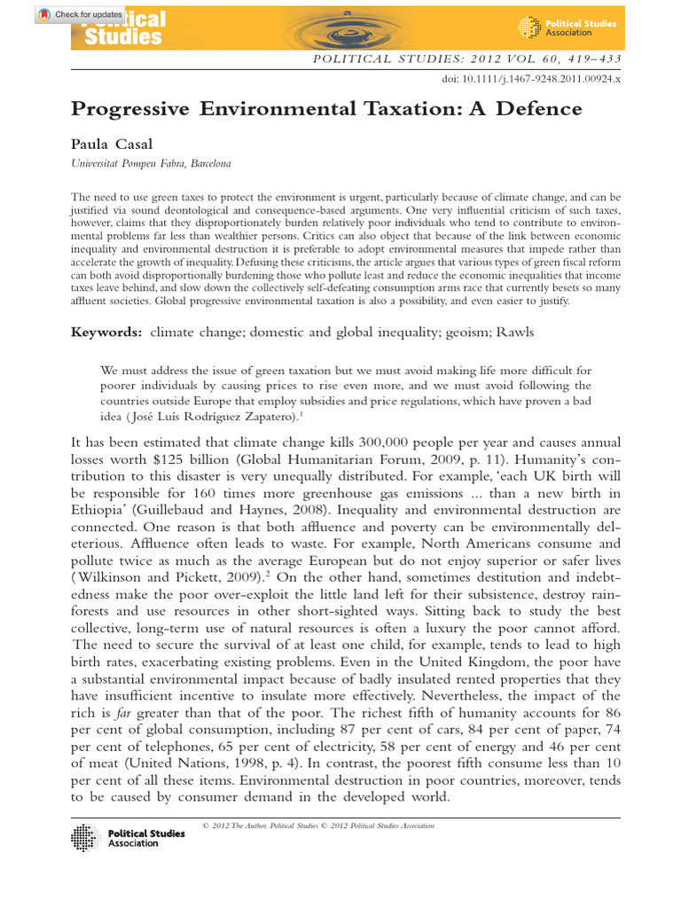 Casal 2012 Progressive Environmental Taxation A Defence | PDF | Taxes ...