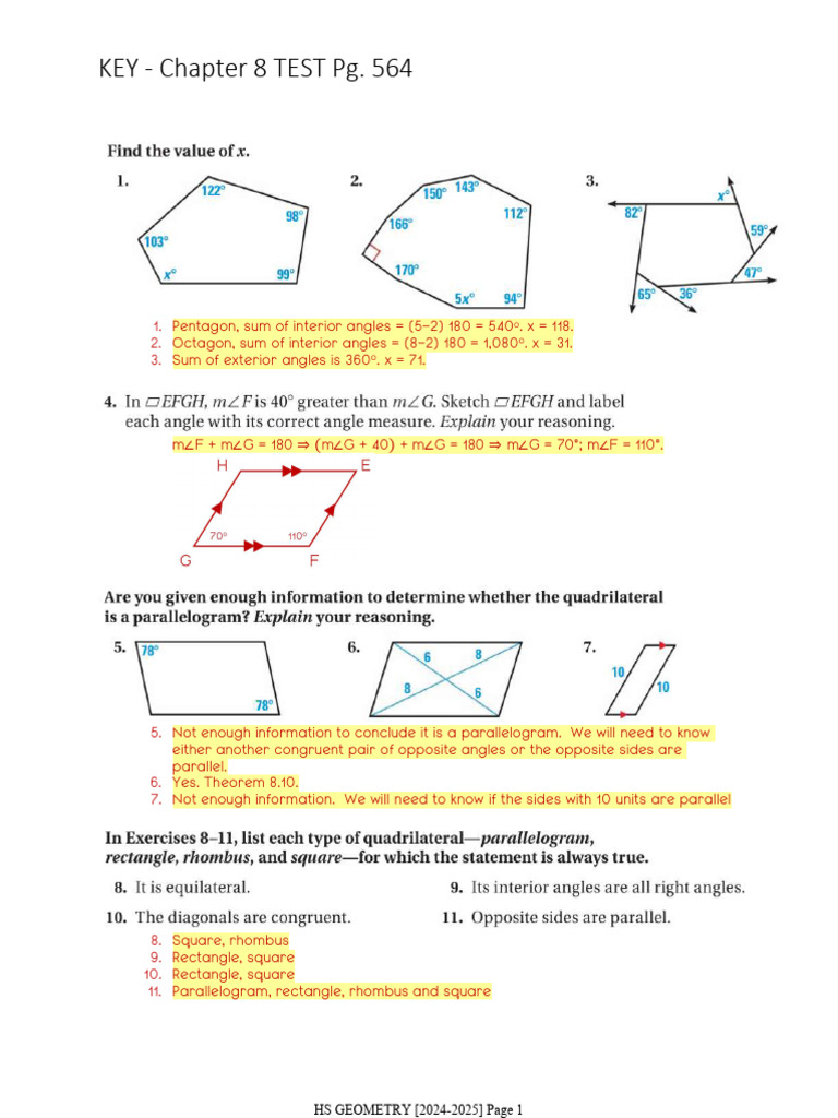KEY - Chapter 8 Test HW | PDF