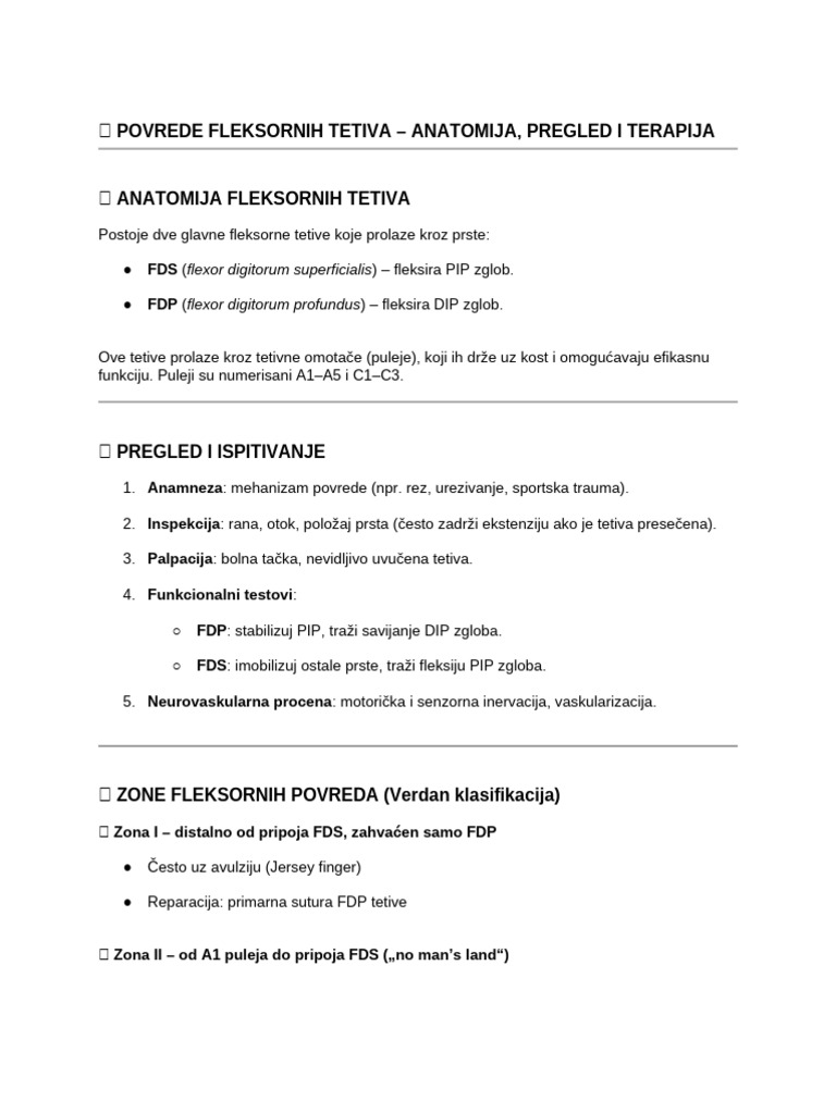 Povrede Fleksornih Tetiva | PDF