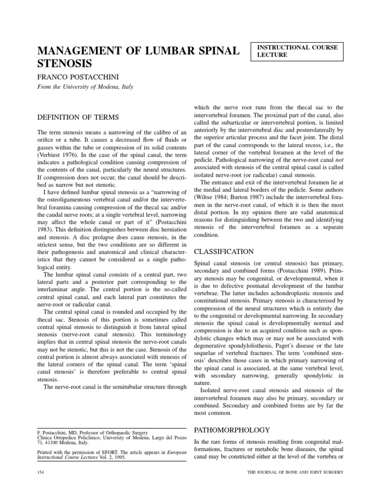 Managing Lumbar Spinal Stenosis Pdf Vertebra Vertebral Column