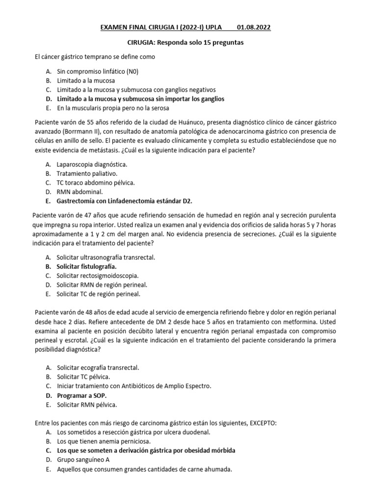 Examen Final Cirugia I-1 | PDF | Rodilla | Reanimación cardiopulmonar
