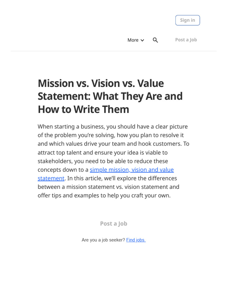 Mission vs. Vision vs. Value Statement | PDF | Brand | Business