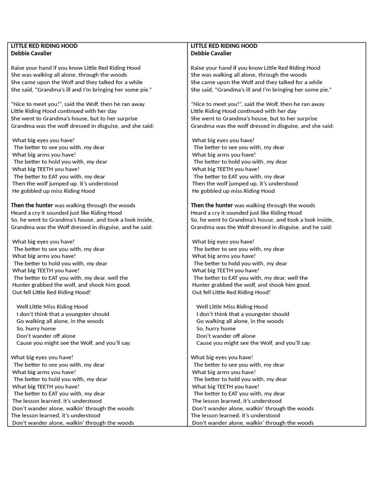 Little Red Riding Hood Song | PDF | Little Red Riding Hood