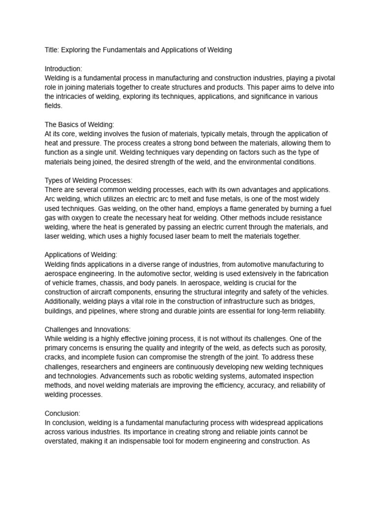 Exploring The Fundamentals and Applications of Welding | PDF | Welding ...