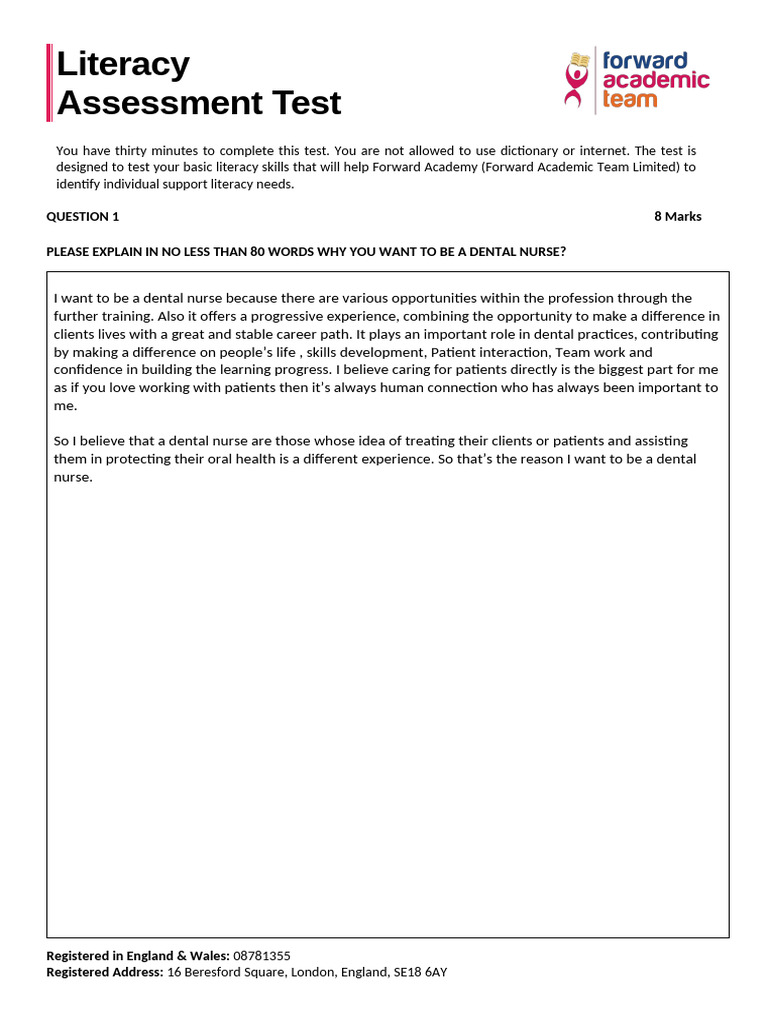 Literacy Assessment Test | PDF | Adverb | Nursing