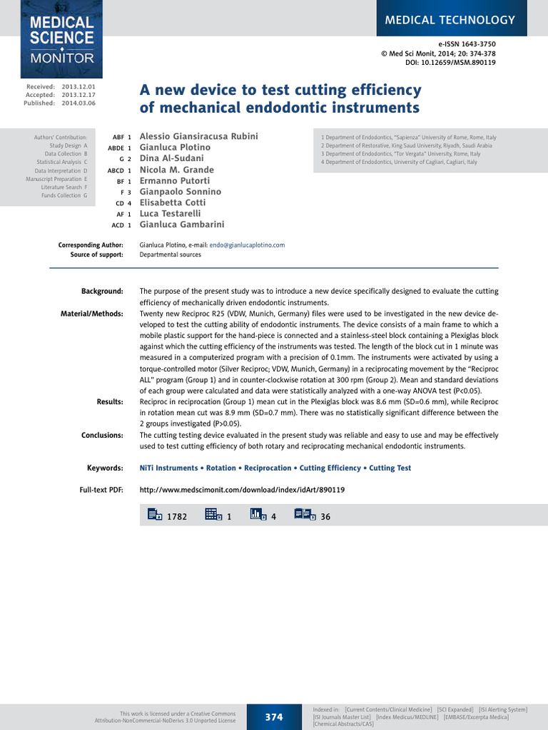 A New Device To Test Cutting Efficiency of Mechanical Endodontic ...