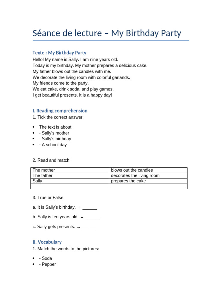 My Birthday Party Reading | PDF