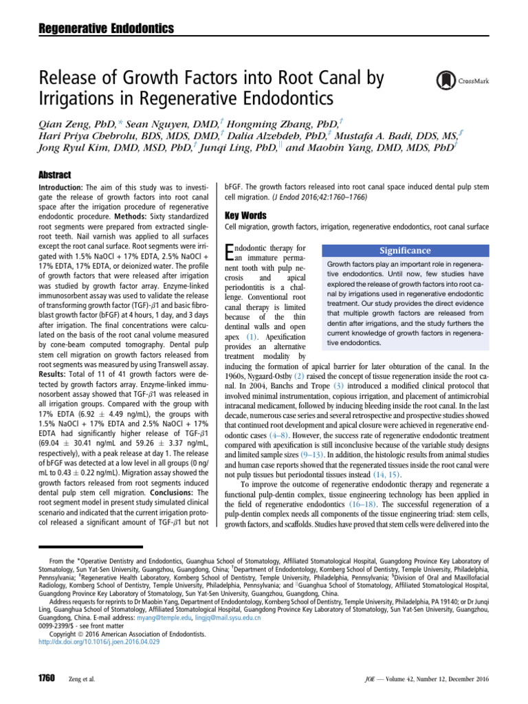 Release of Growth Factors Into Root Canal by | PDF | Medical ...