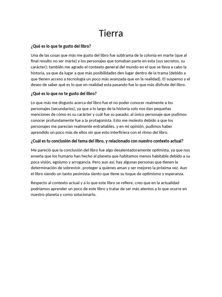 Opiniones sobre "Tierra" de Eloy Moreno | PDF