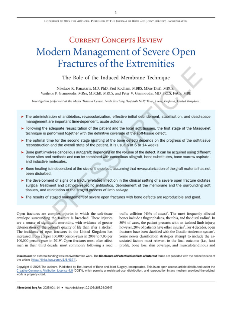 Modern Management of Severe Open Fractures of The Extremities | PDF ...
