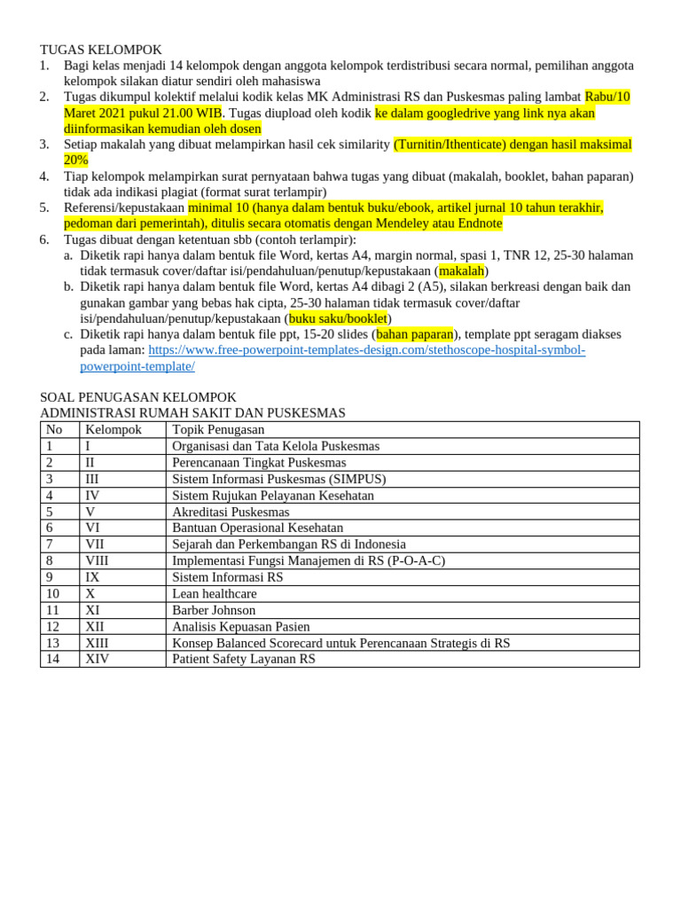 Penugasan Kelompok Adm RSP | PDF