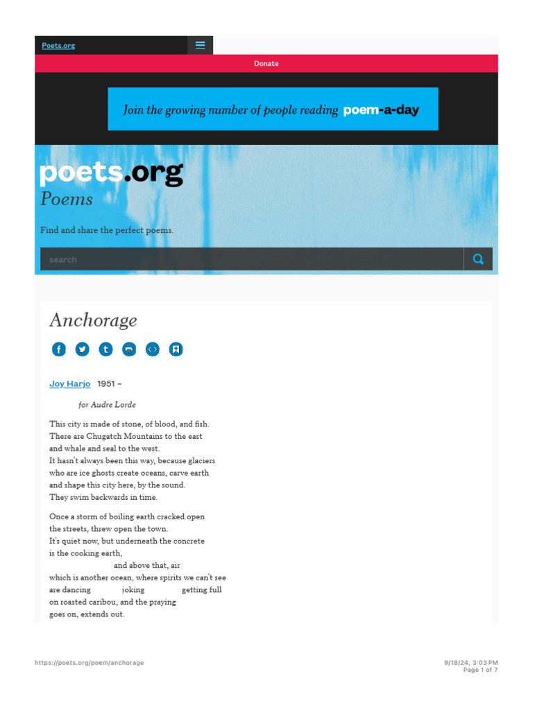 Anchorage by Joy Harjo - Poems - Academy of American Poets | PDF | Poetry
