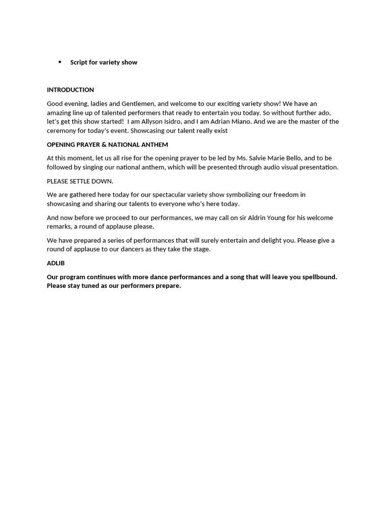 Variety Show Script Overview | PDF
