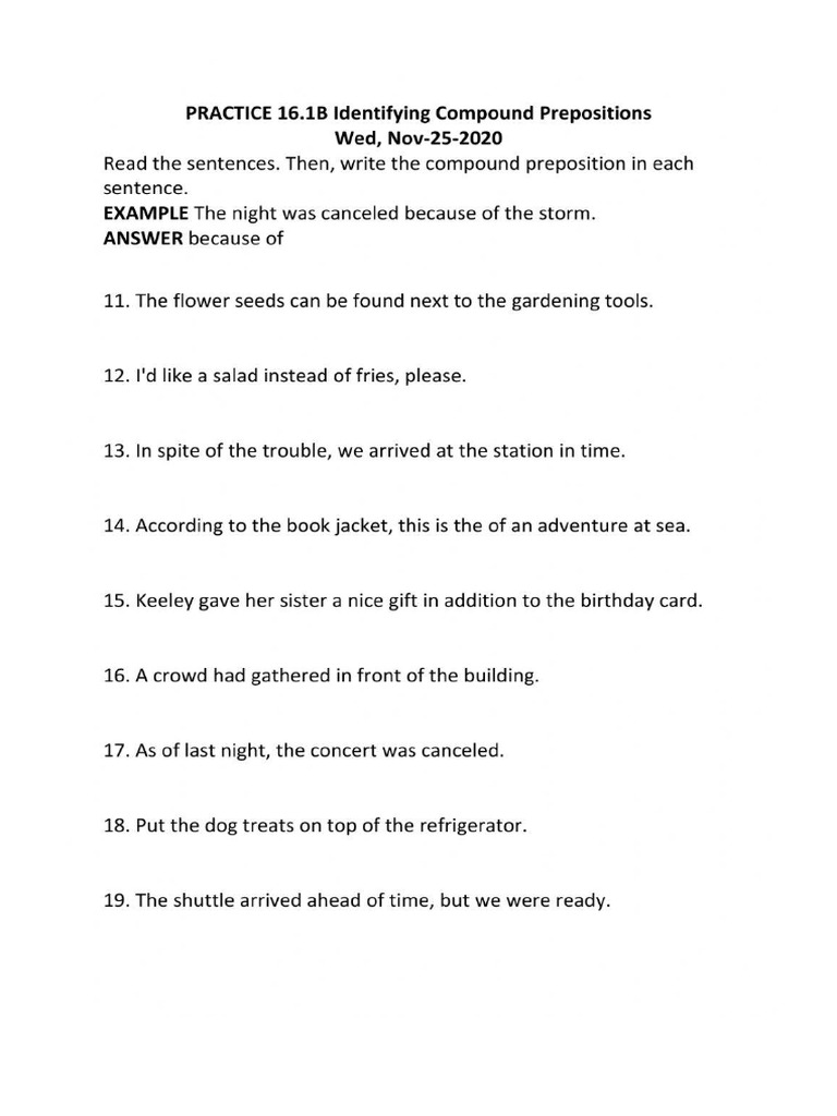 Compound Preposition Worksheet | PDF