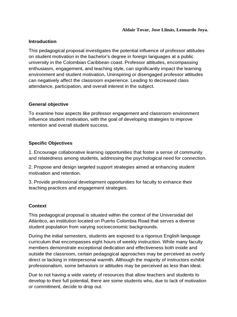 Pedagogical Proposal Final | PDF | Motivation | Motivational