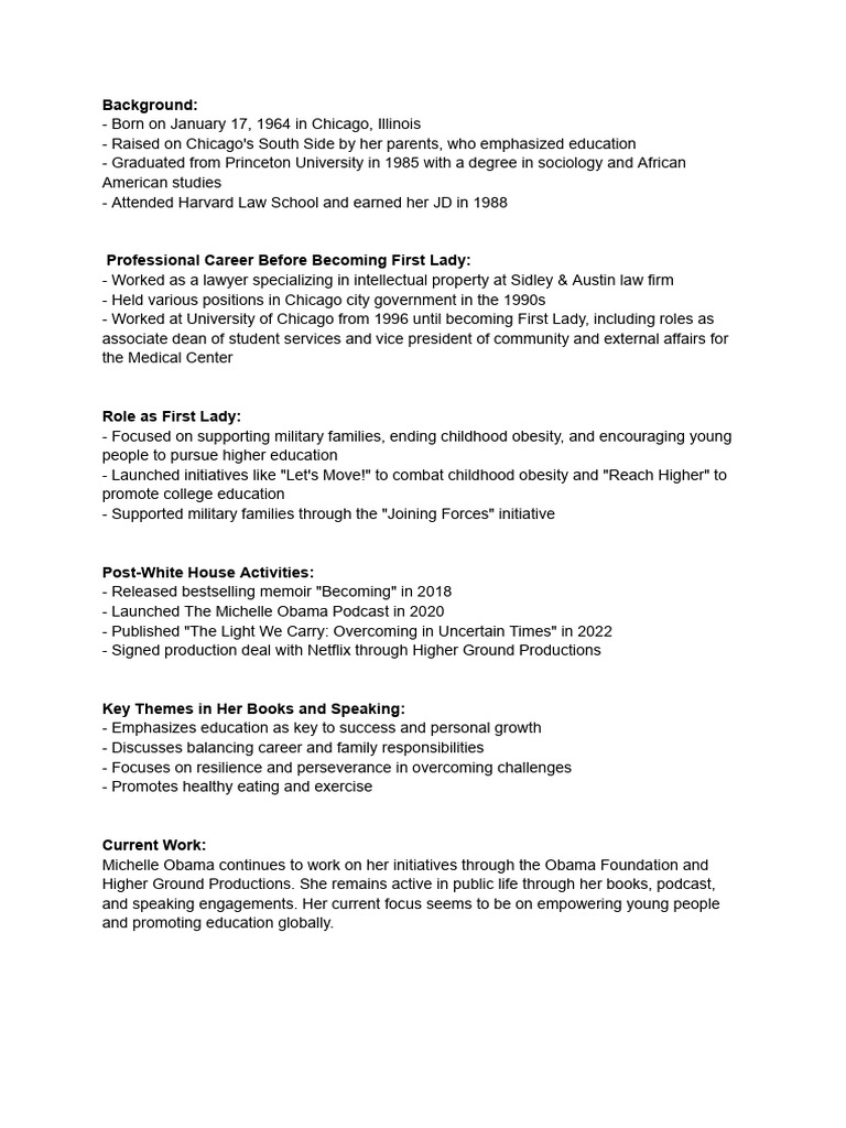 Michelle Obama's Life and Impact | PDF