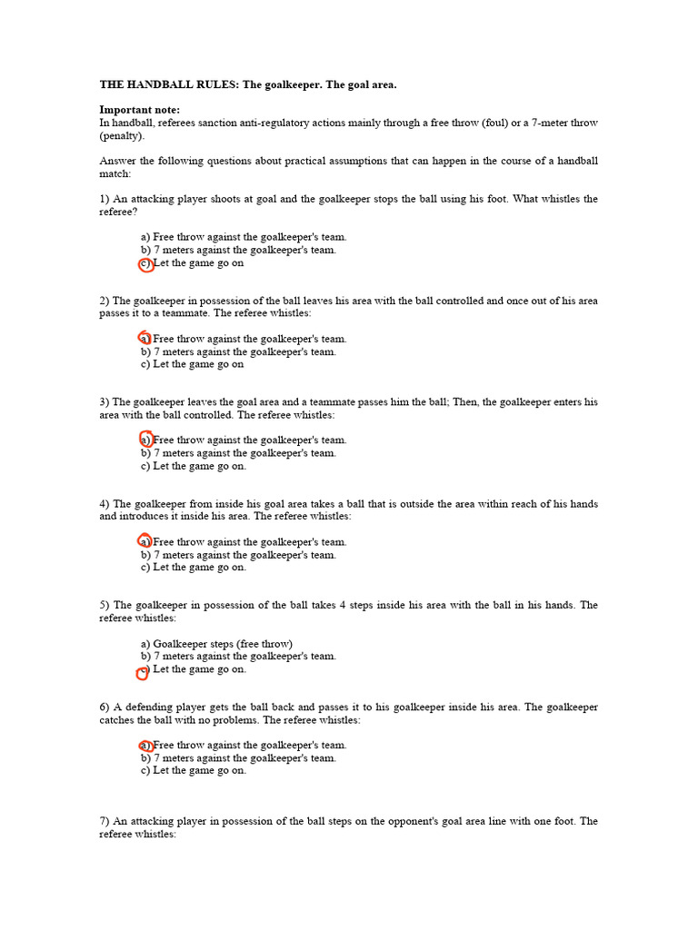 Test 1 - The Goalkeeper. The Goal Area. | PDF | Sports | Sports Rules ...
