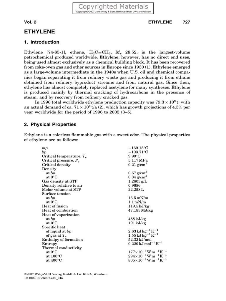 Ethylene: Properties and Production Methods | PDF | Cracking (Chemistry ...