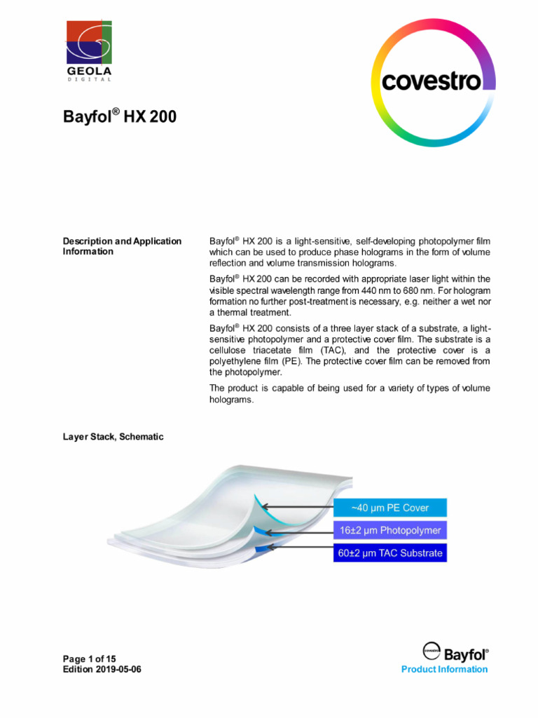 Bayfol HX200 Datasheet | PDF
