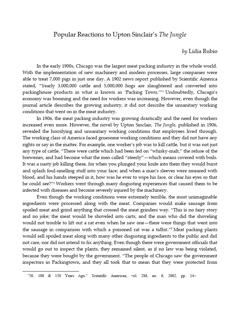 Popular Reactions To Upton Sinclairs The Jungle | PDF | The Jungle | Meat