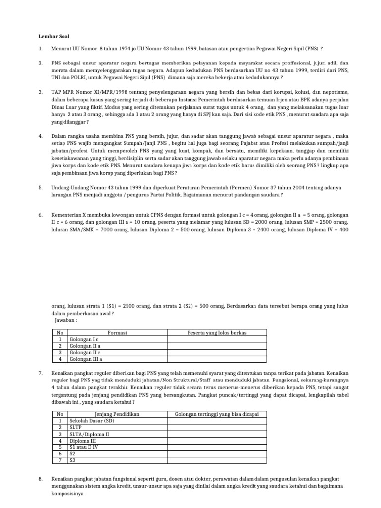 Lembar Soal, Kunci JWBN, Skor (MJMN Kepeg) | PDF