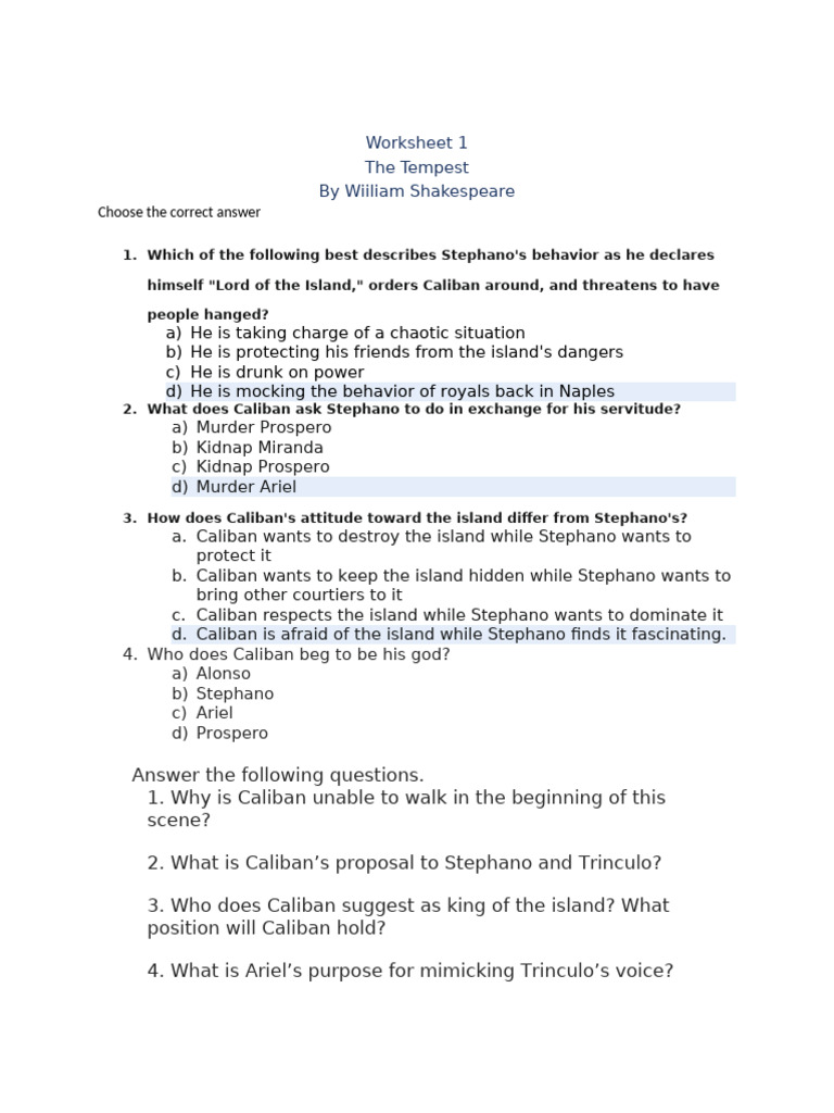 The Tempest: Act 3, Scene 2 Analysis | PDF