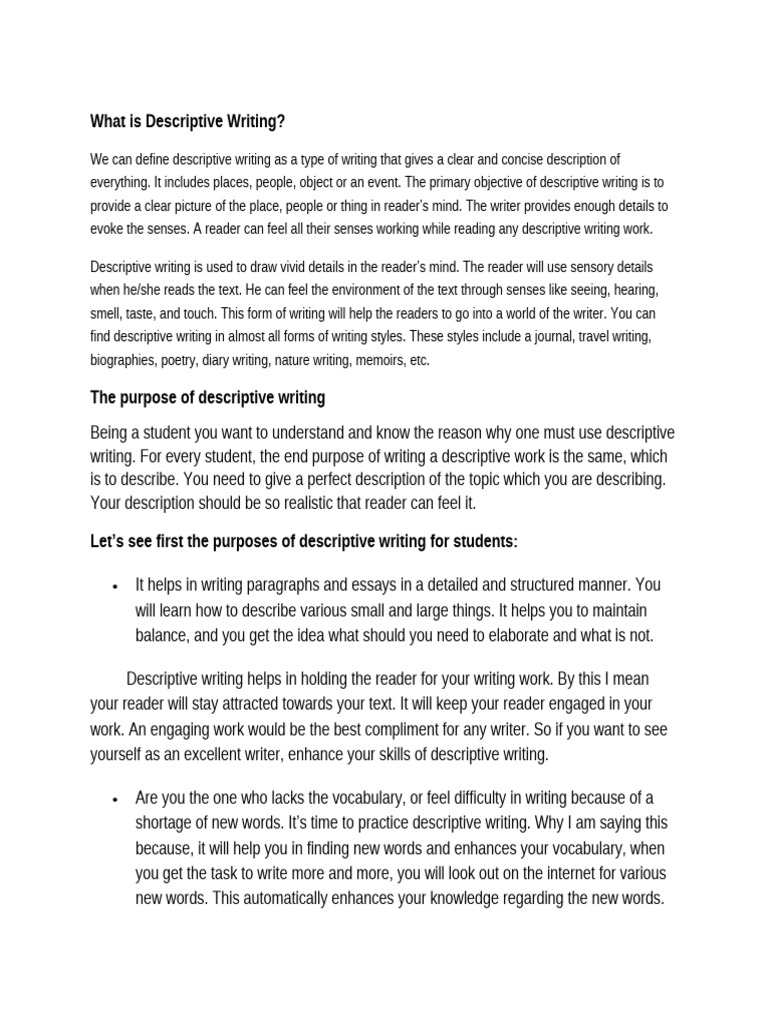 What Is Descriptive Writing - ENGL 103 L12 | PDF | Writing | Human ...