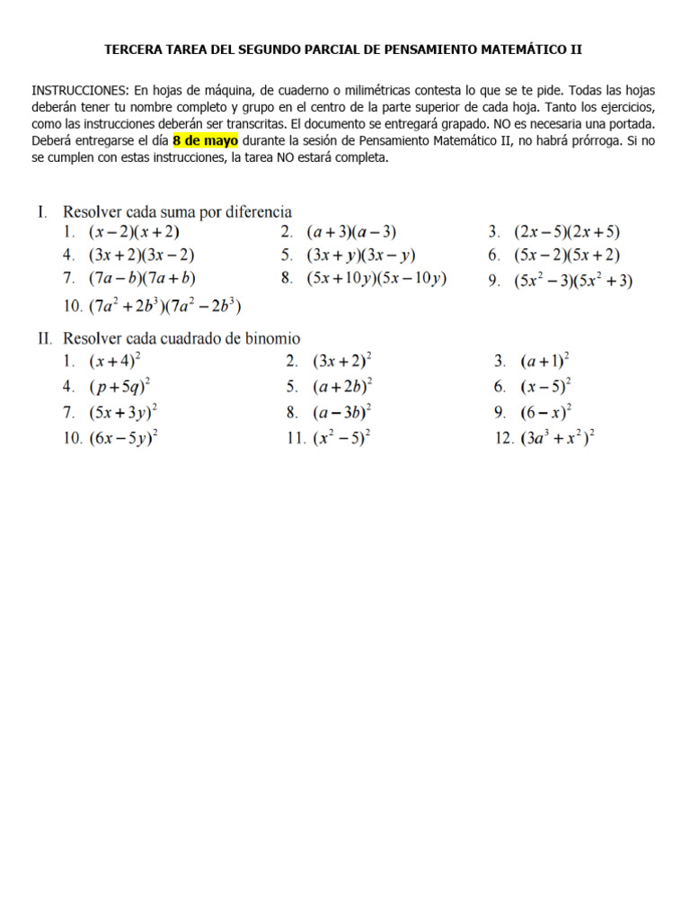 Tercera Tarea Segundo Parcial Pensamiento Matemático 2 | PDF