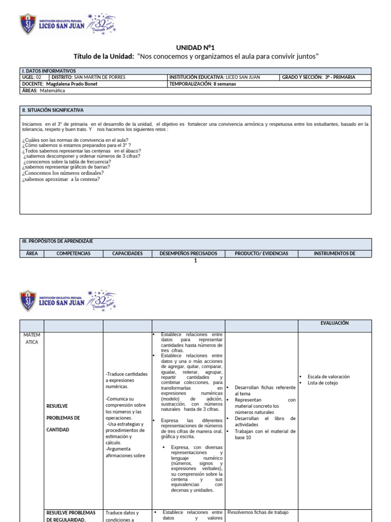 Unidad 1 de Matematica - 3° - LSJ | PDF | Datos | Estadísticas