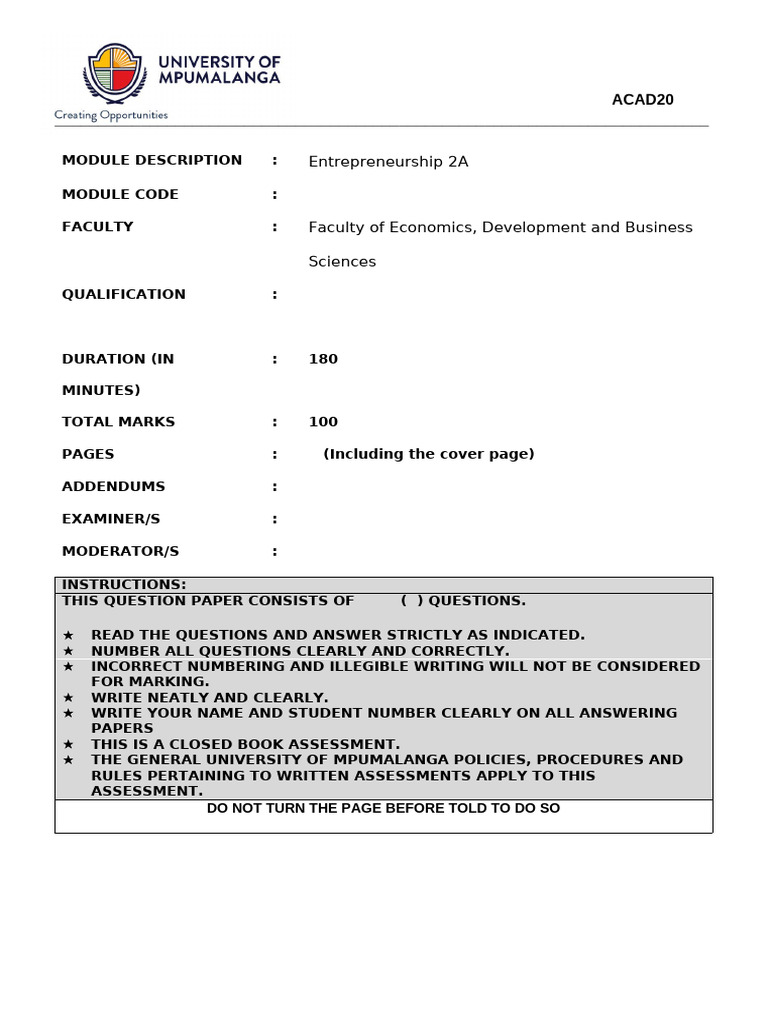 ACAD20 - Exam Question Paper Cover - (With Multiple Qualifications ...