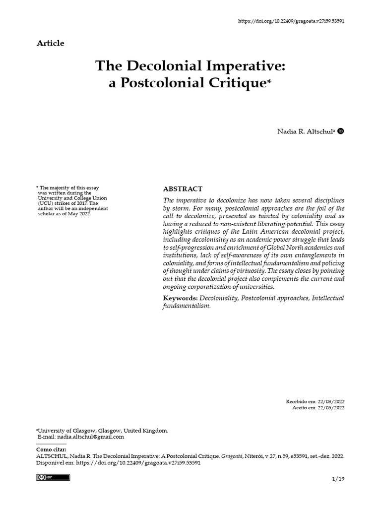 The Decolonial Imperative_a Postcolonial Critique | PDF | Postcolonialism