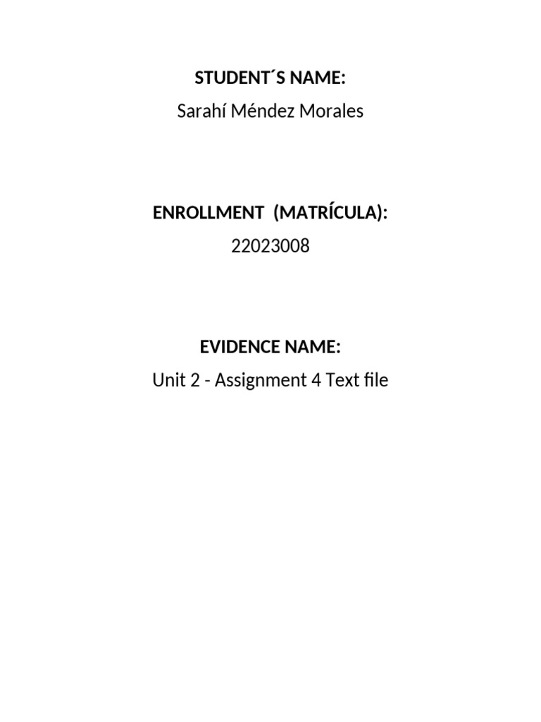 Mendez Sarahi Assignment4 TextFile | PDF