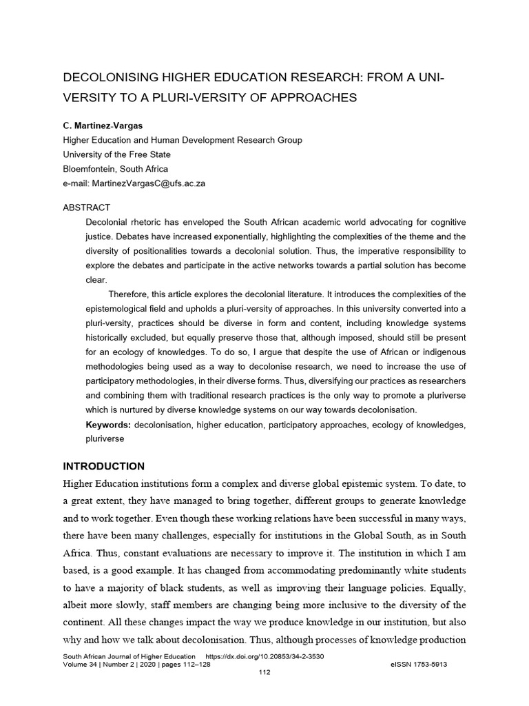 Decolonising Higher Education Research - From A University To A Pluri ...