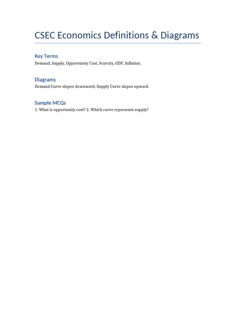 CSEC Economics Definitions & Diagrams | PDF